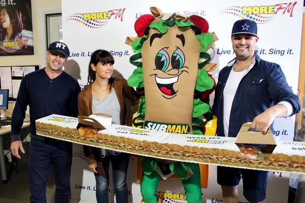 Subman with More FM presenters Marc Ellis, Amber Peebles and Stu Tolan ...